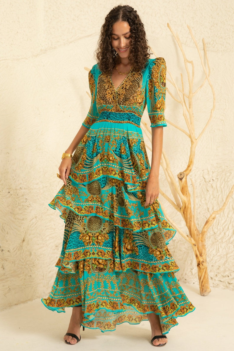 AQUA LEOPARDESS CROSS OVER MAXI DRESS – Czarina USA