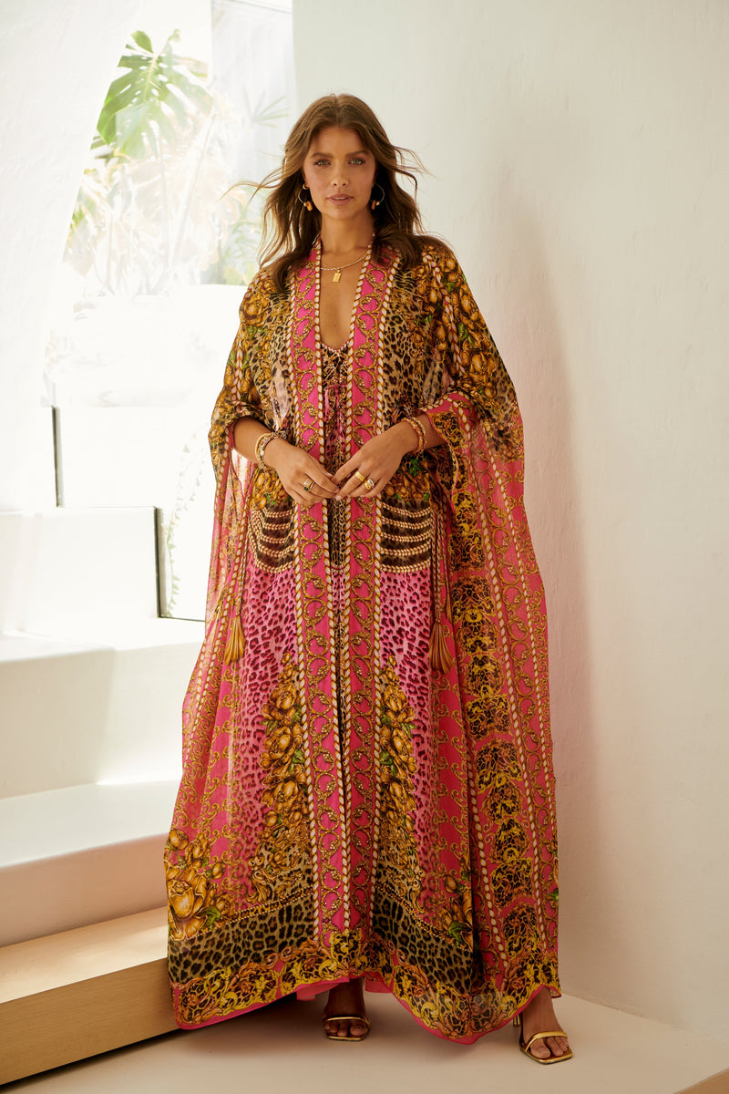 PINK LEOPARD LONG CAPE – Czarina USA