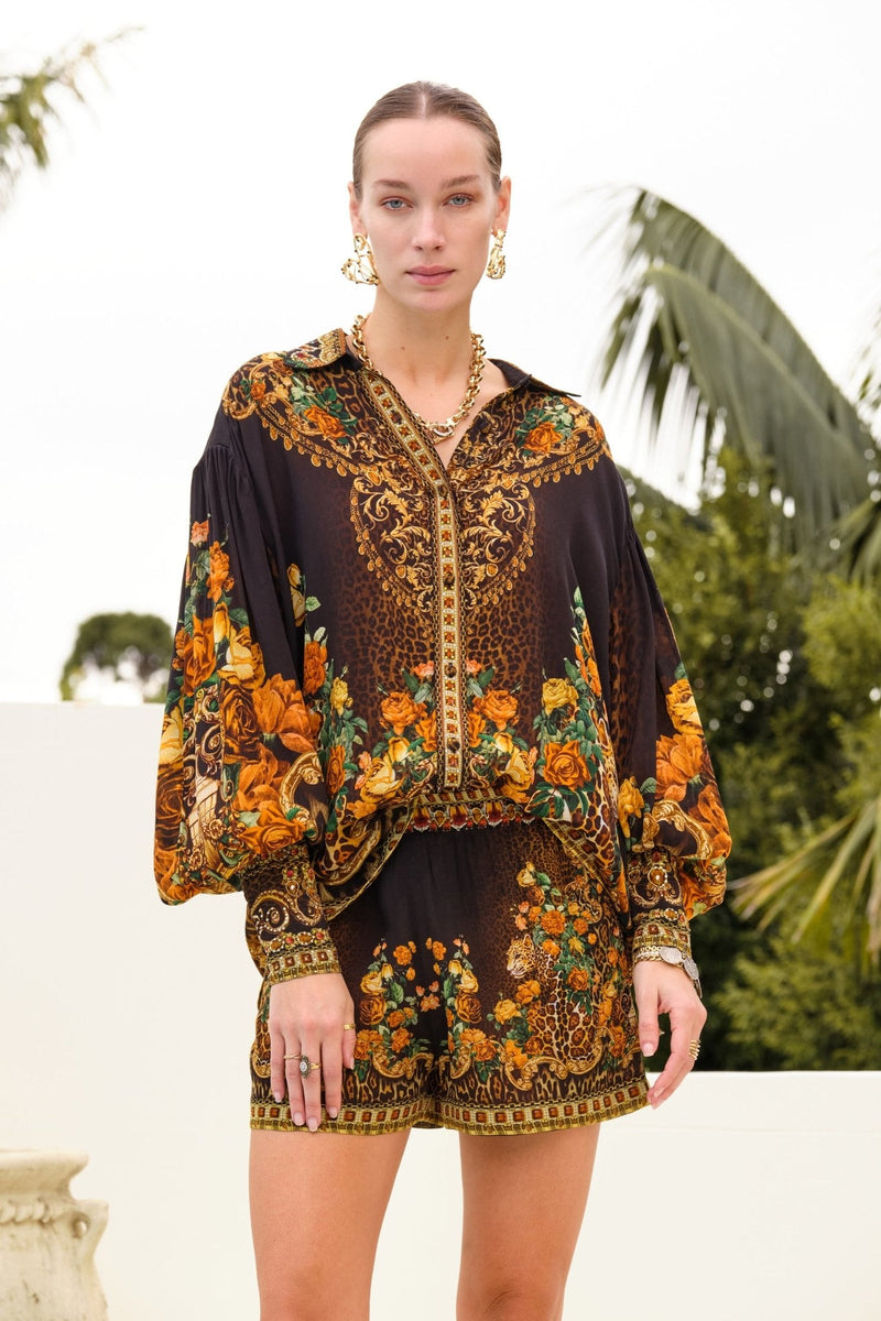 BLACK LEOPARDESS CUFFED SHIRT – Czarina USA
