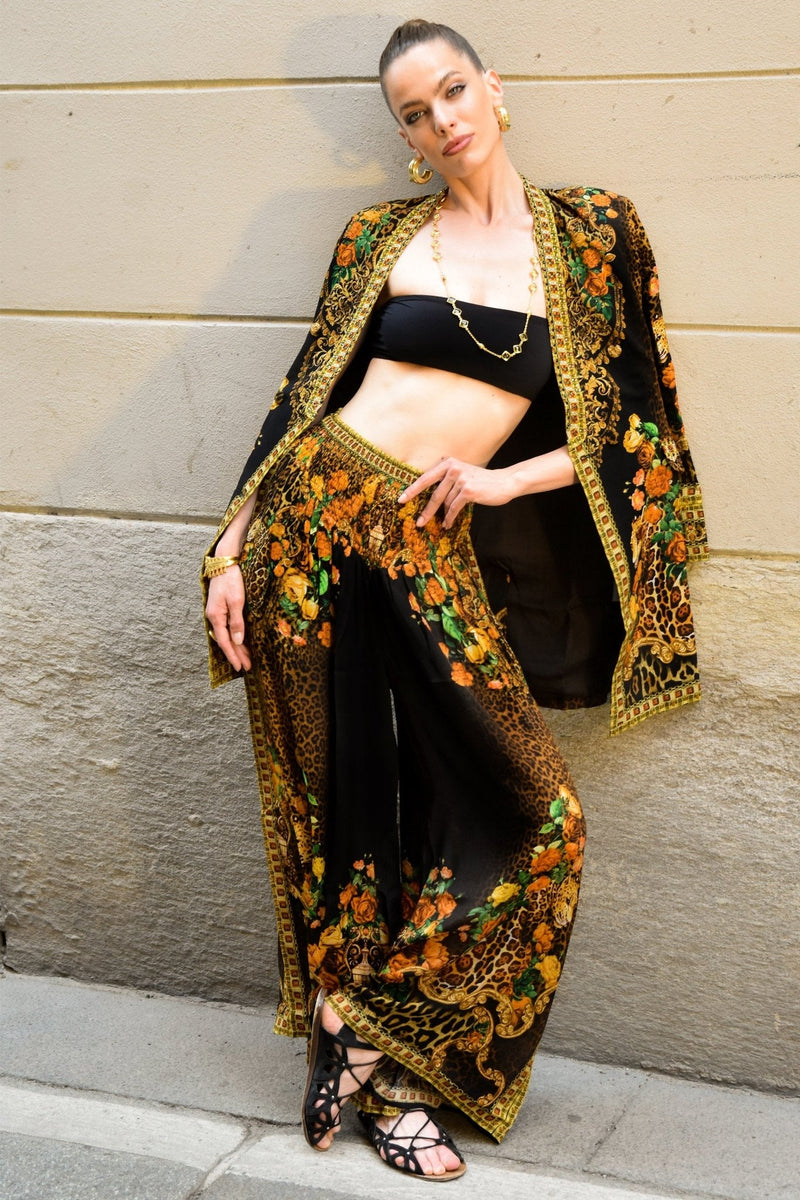 BLACK LEOPARDESS SHIRRED PANTS – Czarina USA
