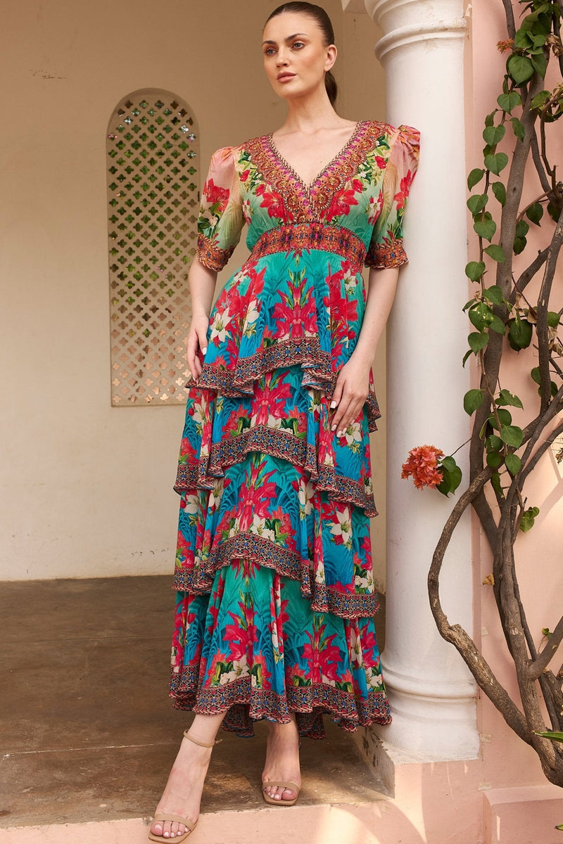 BLUE BLOSSOM CROSS OVER MAXI DRESS – Czarina USA